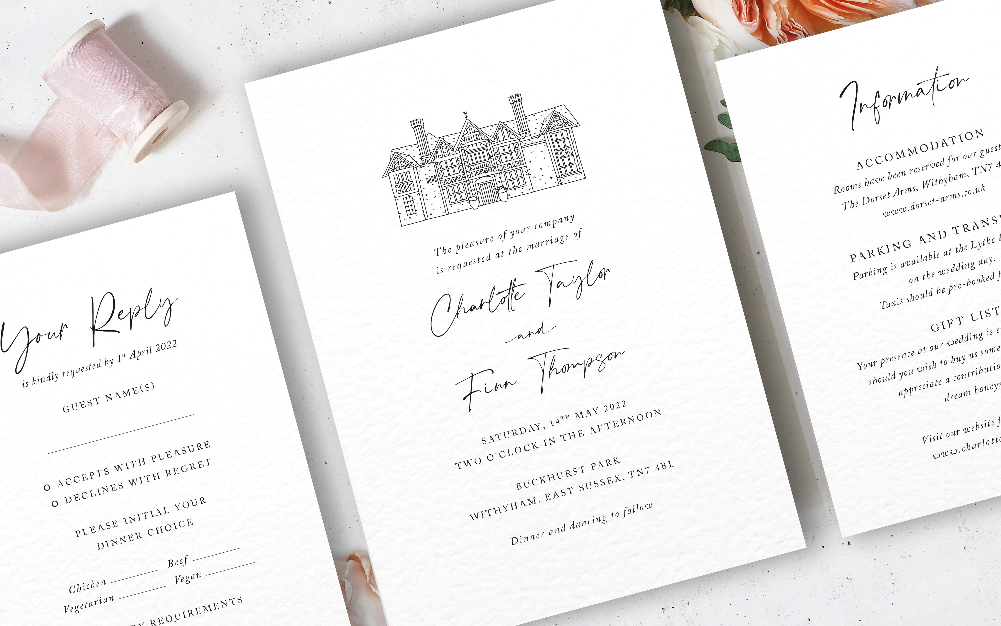 Charlotte Illustrated Venue Wedding Invitation Set – Bloom Invitations